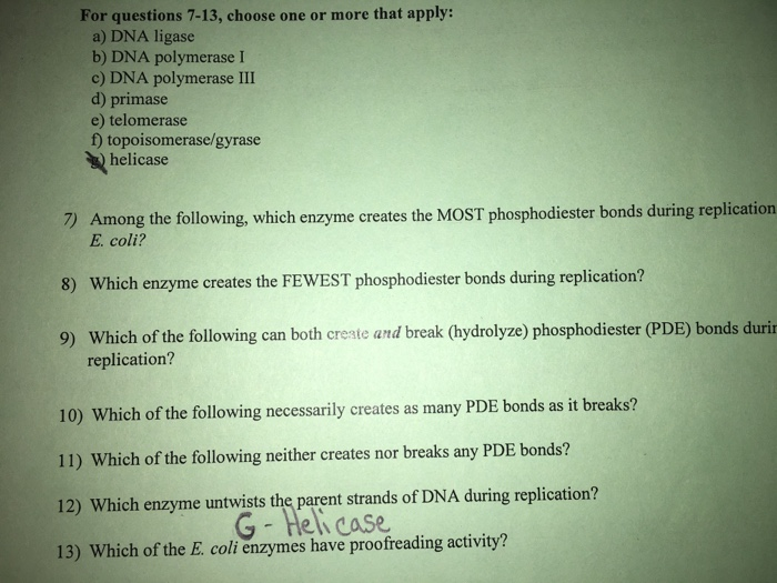 Solved For questions 7-13, choose one or more that apply: a) | Chegg.com