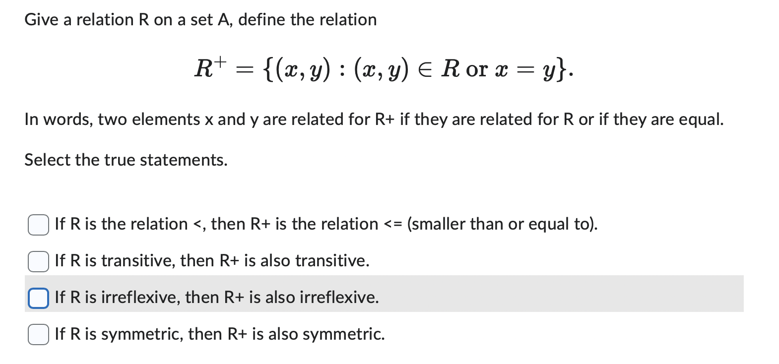 Solved Give a relation R on a set A, define the relation | Chegg.com