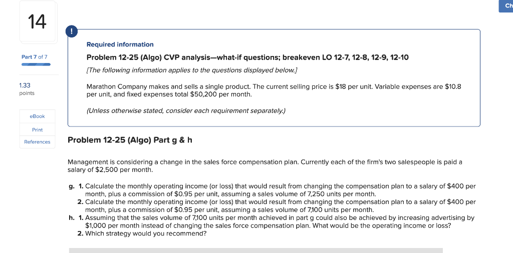 Solved Required information Problem 12-25 (Algo) CVP | Chegg.com