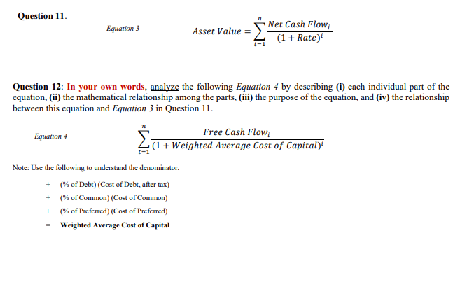 Solved Question 11. Equation 3 Question 12: In your own | Chegg.com