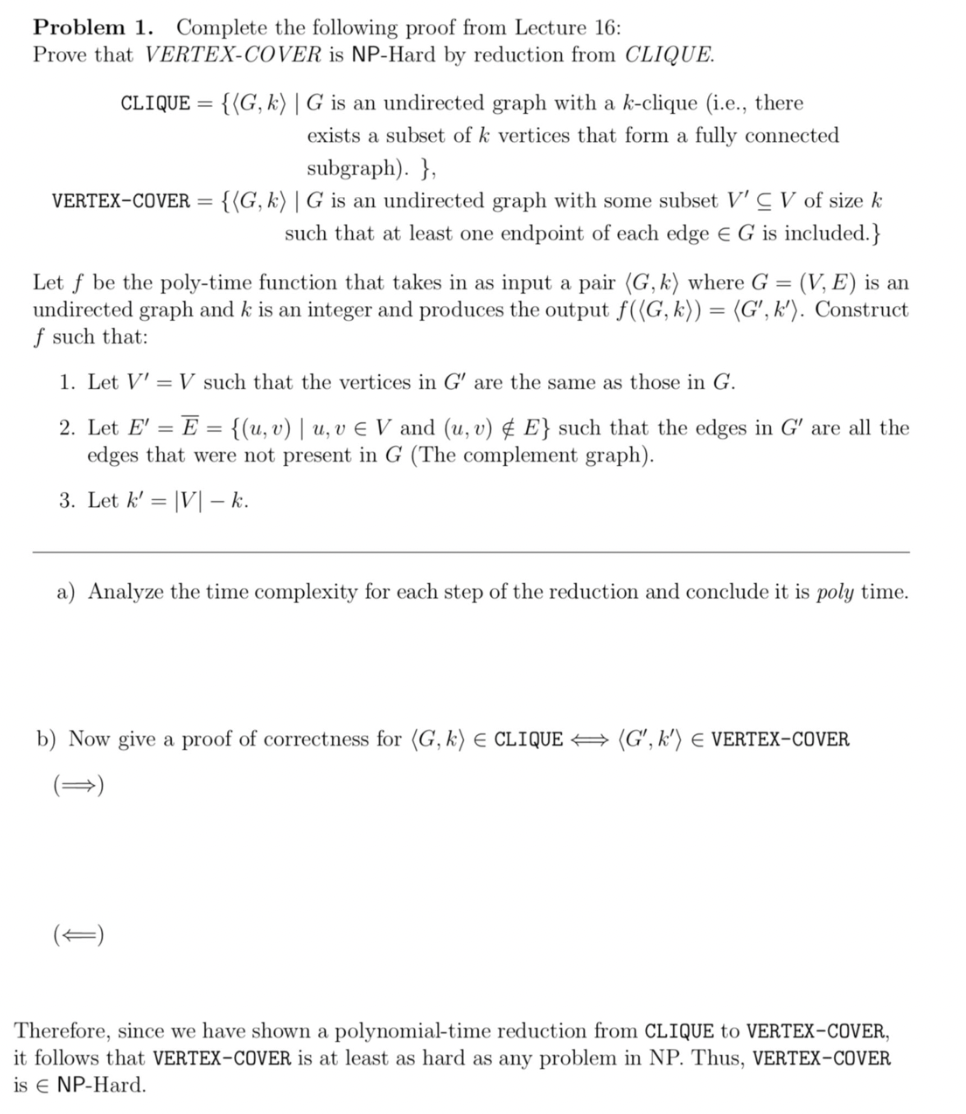 Solved by an EXPERT Problem 1. ﻿Complete the following proof from Lecture | Chegg.com