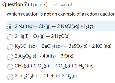 Solved Which reaction is not an example of a redox reaction | Chegg.com