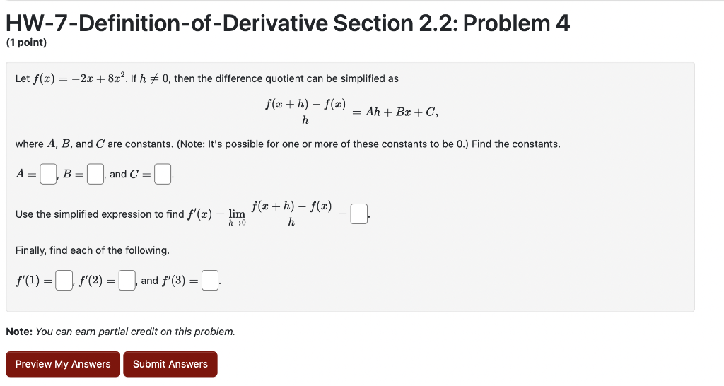 Solved HW-7-Definition-of-Derivative Section 2.2: Problem 4 | Chegg.com