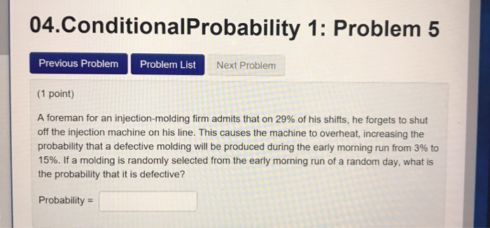 Solved 04.ConditionalProbability 1: Problem 5 Previous | Chegg.com