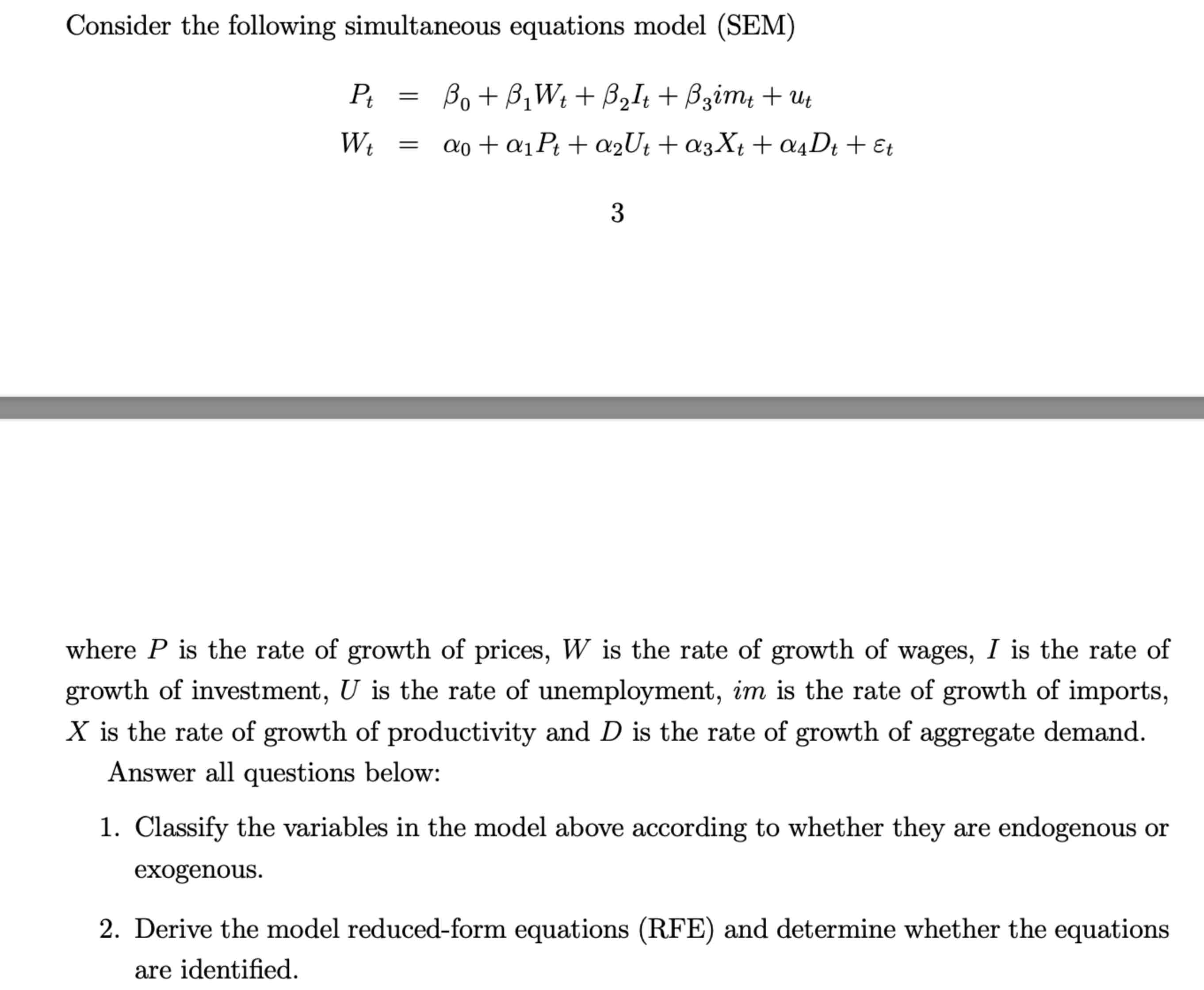 Solved Consider the following simultaneous equations model | Chegg.com