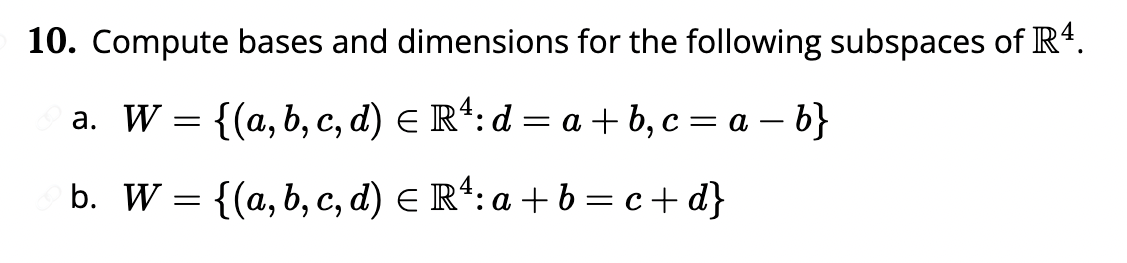 Solved 10. Compute bases and dimensions for the following | Chegg.com