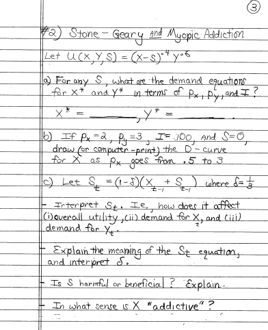 Solved 2) Stone - Geary And Myopic Addiction Let | Chegg.com