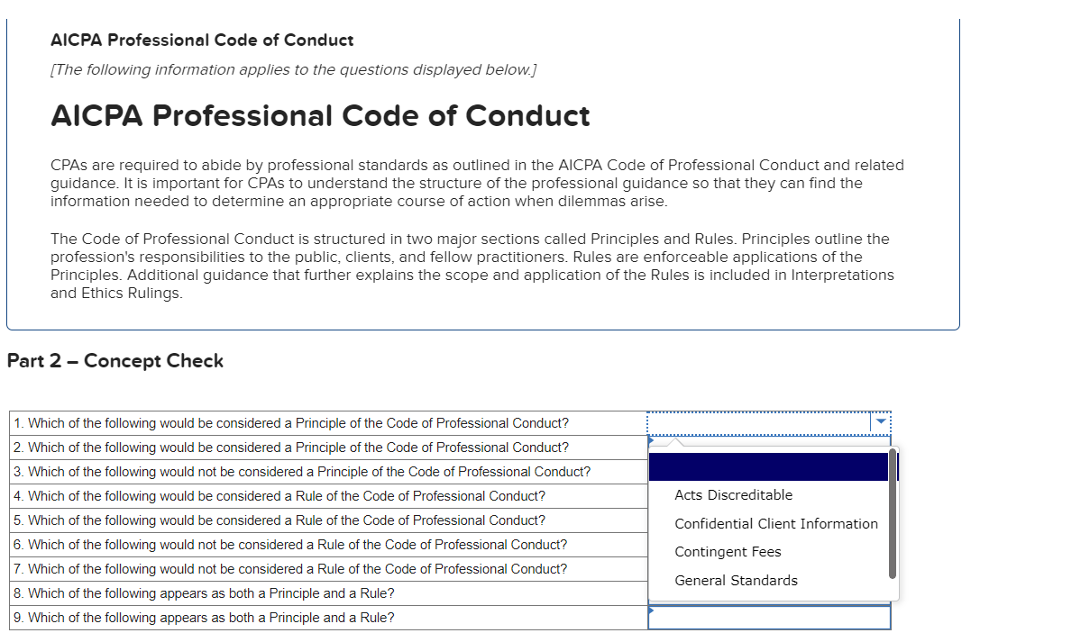 AlCPA Professional Code of Conduct [The following | Chegg.com