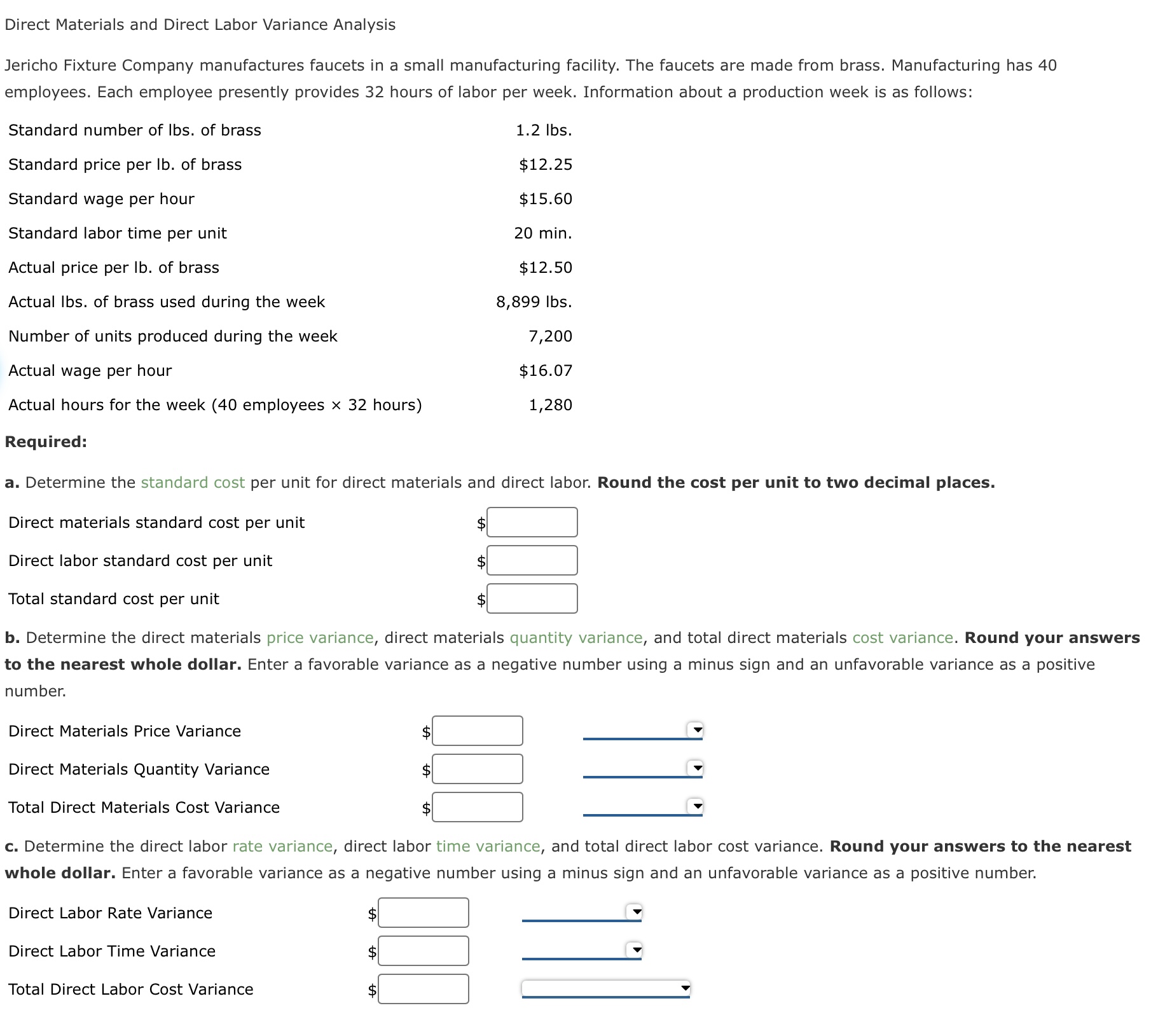 Solved Direct Materials and Direct Labor Variance Analysis | Chegg.com