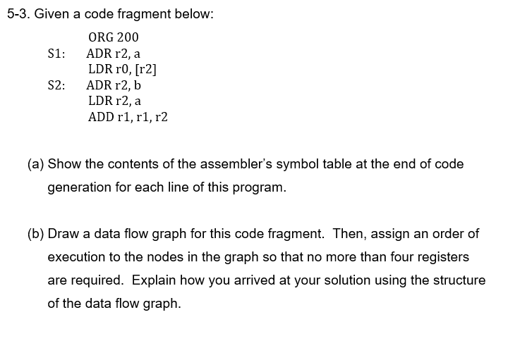 Solved 5-3. Given a code fragment below: ORG 200 S1: ADR r2, | Chegg.com