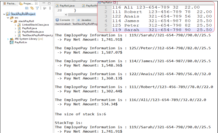Stack List for Payroll records a) Create Java | Chegg.com