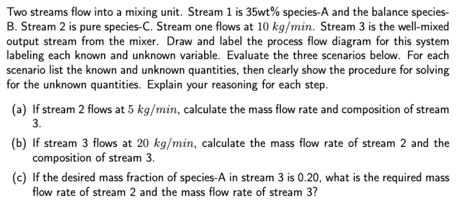 Solved Two streams flow into a mixing unit. Stream 1 is | Chegg.com