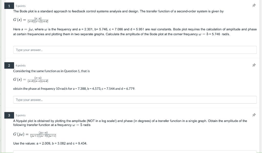 Solved 1 5 points The Bode plot is a standard approach to | Chegg.com