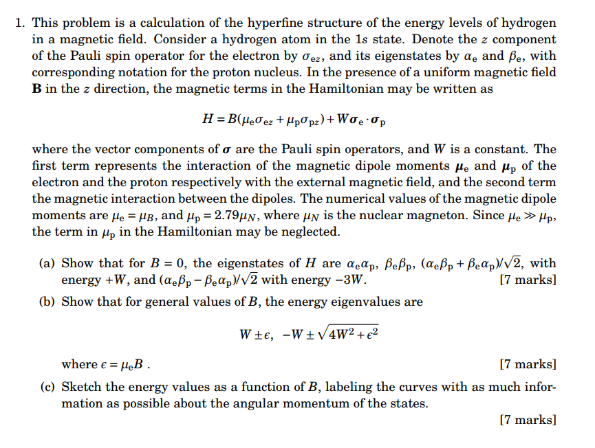 Solved 1. This problem is a calculation of the hyperfine | Chegg.com