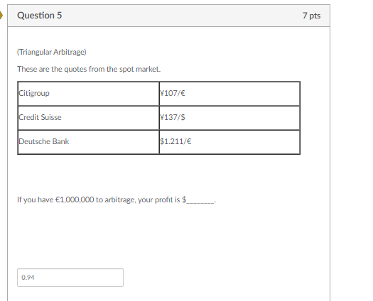 Solved (Triangular Arbitrage) These are the quotes from the | Chegg.com