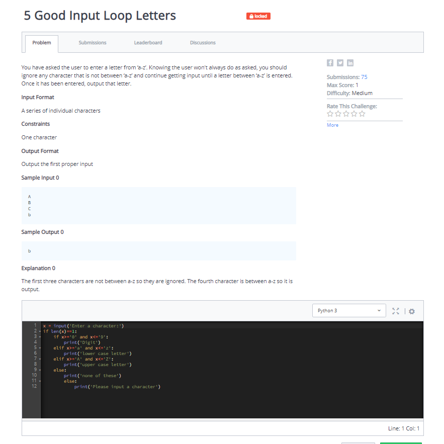 Solved 5 Good Input Loop Letters locked Problem Submissions | Chegg.com