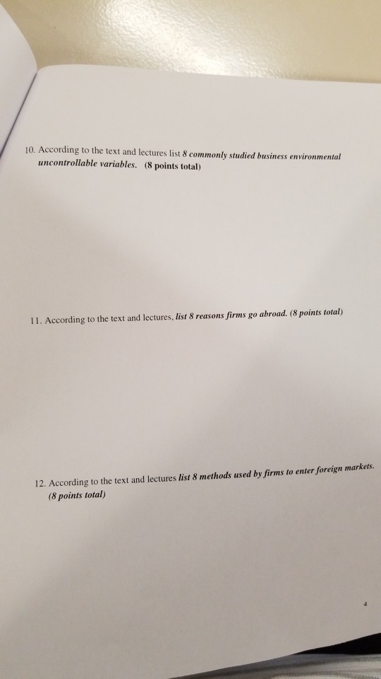 Solved 10. According to the text and lectures list 8 | Chegg.com