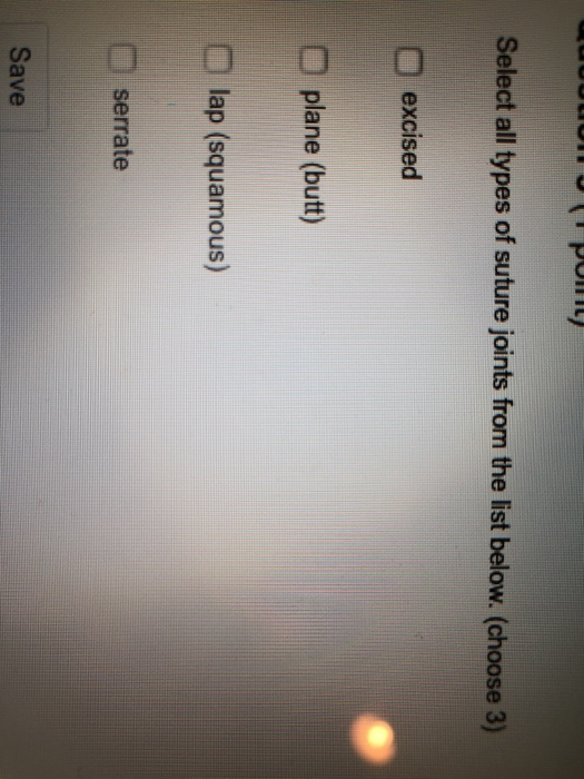 Solved Select all types of suture joints from the list | Chegg.com