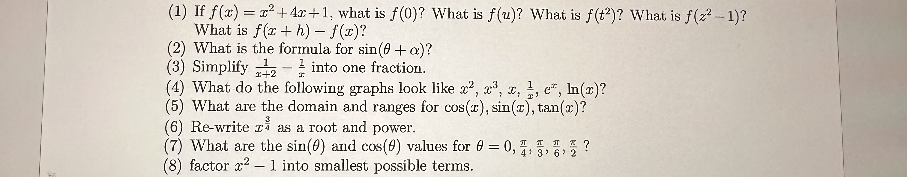Solved (1) If f(x)=x2+4x+1, what is f(0) ? What is f(u) ? | Chegg.com