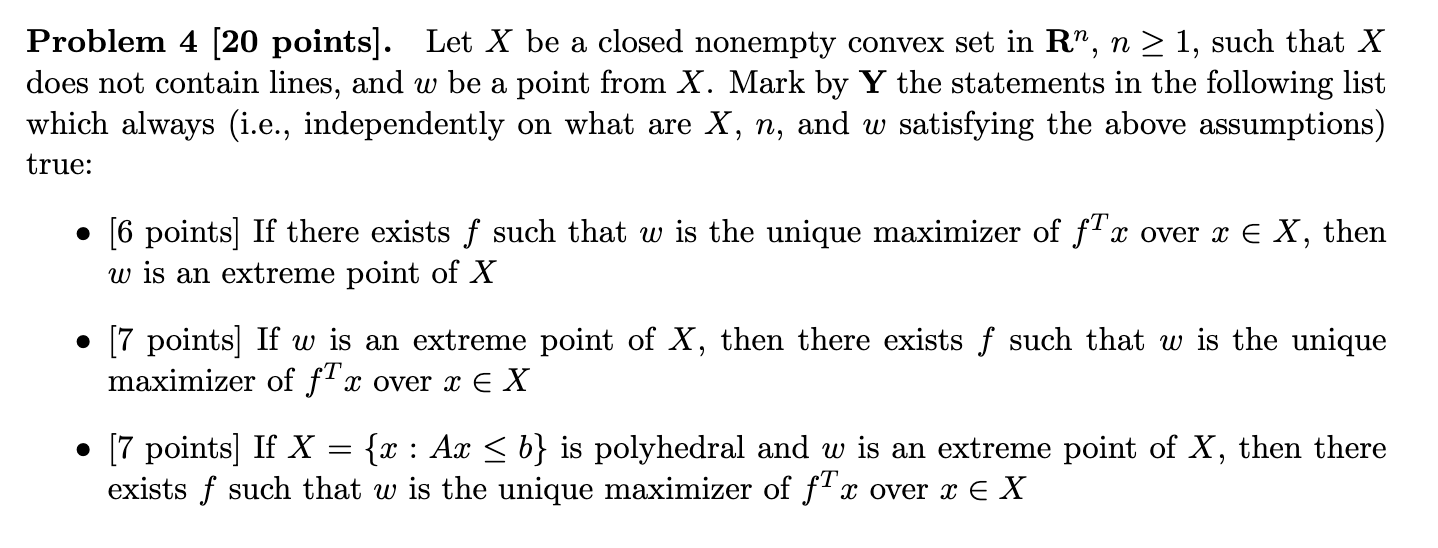 Problem 4 [20 points). Let X be a closed nonempty | Chegg.com