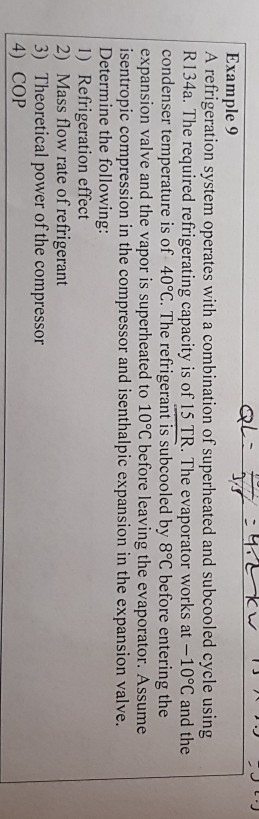 Solved Example 9 A refrigeration system operates with a | Chegg.com