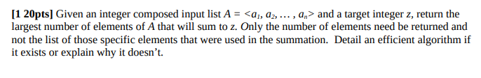 Solved [1 20pts] Given an integer composed input list A = | Chegg.com