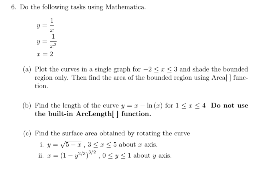Solved 6. Do the following tasks using Mathematica. 1 II 2 1 | Chegg.com