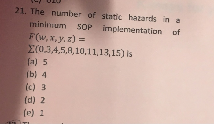 Solved 21. The number of static hazards in a minimum SOP | Chegg.com