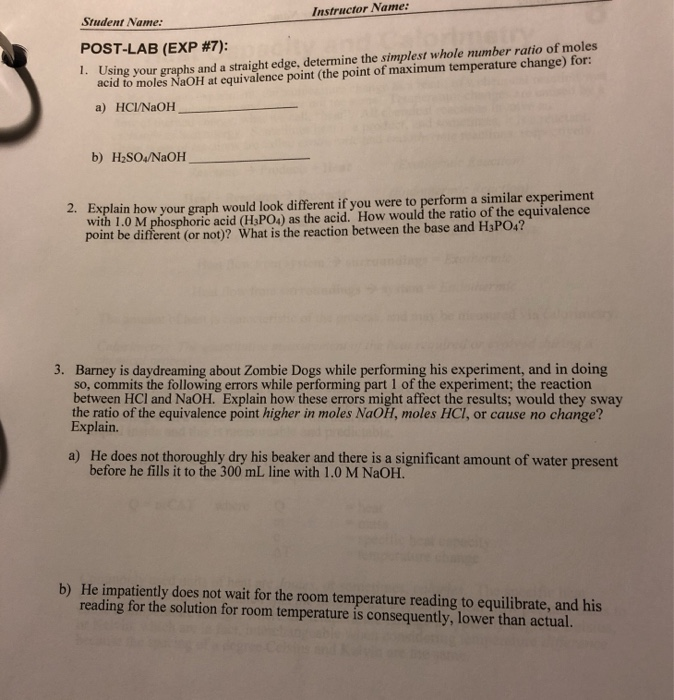 Instructor Name Student Name: POST-LAB (EXP #7): 1. | Chegg.com