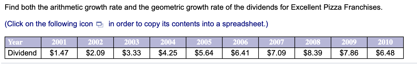 Solved What is the arithmetic growth rate and the geometric | Chegg.com
