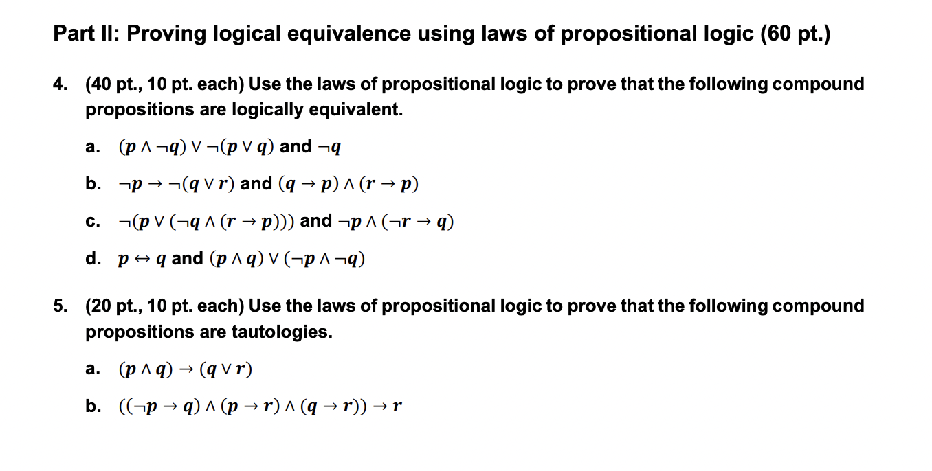 Solved Part II Proving Logical Equivalence Using Laws Of Chegg