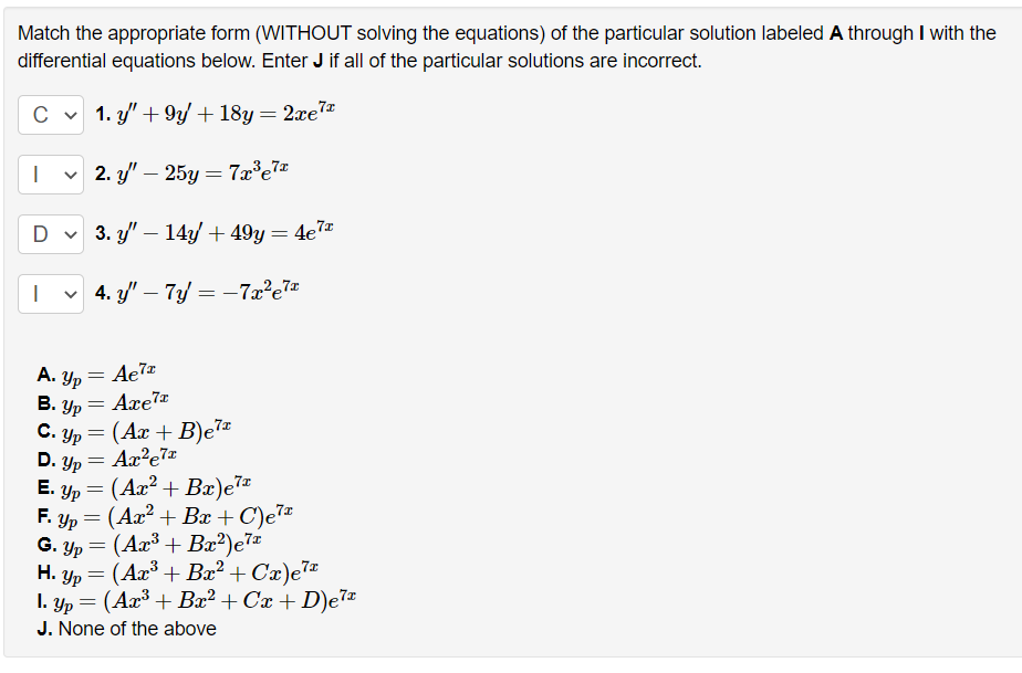 Solved Match the appropriate form (WITHOUT solving the | Chegg.com