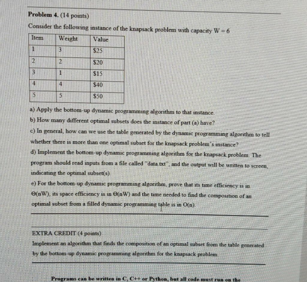 Solved Problem 4. (14 points) Consider the following | Chegg.com