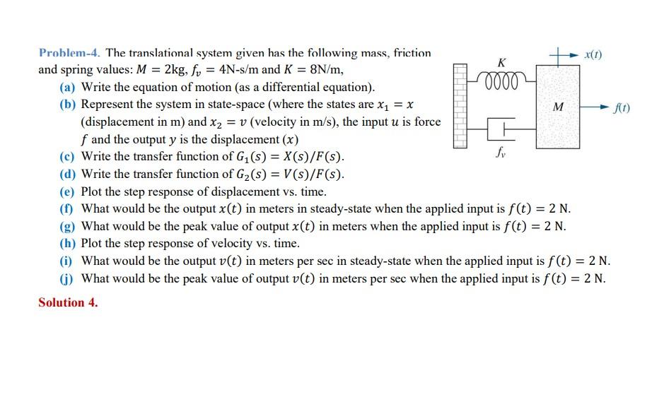 Solved + x) Problem-4. The translational system given has | Chegg.com