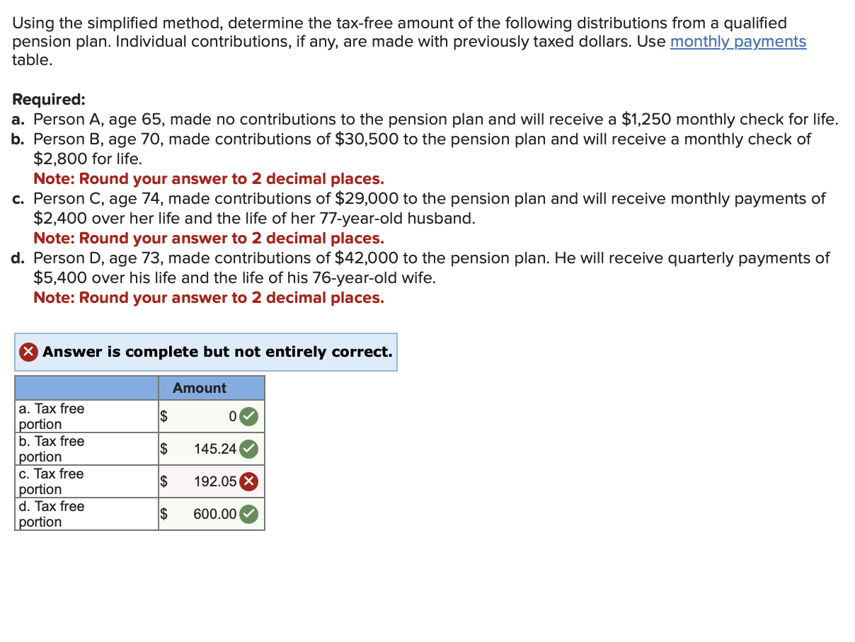 Solved Using the simplified method, determine the tax-free | Chegg.com