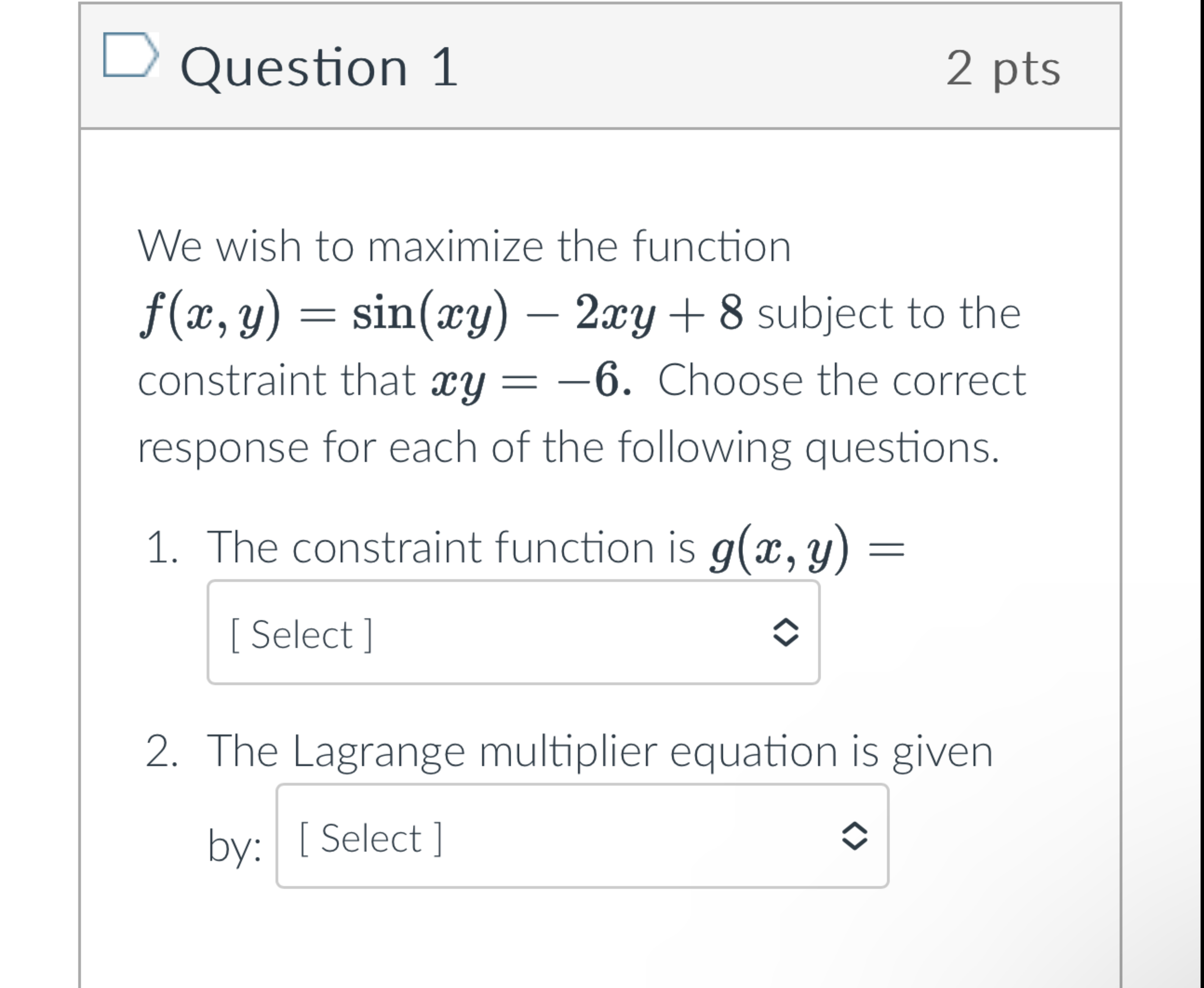 Solved Question 12 ﻿ptsWe wish to maximize the | Chegg.com