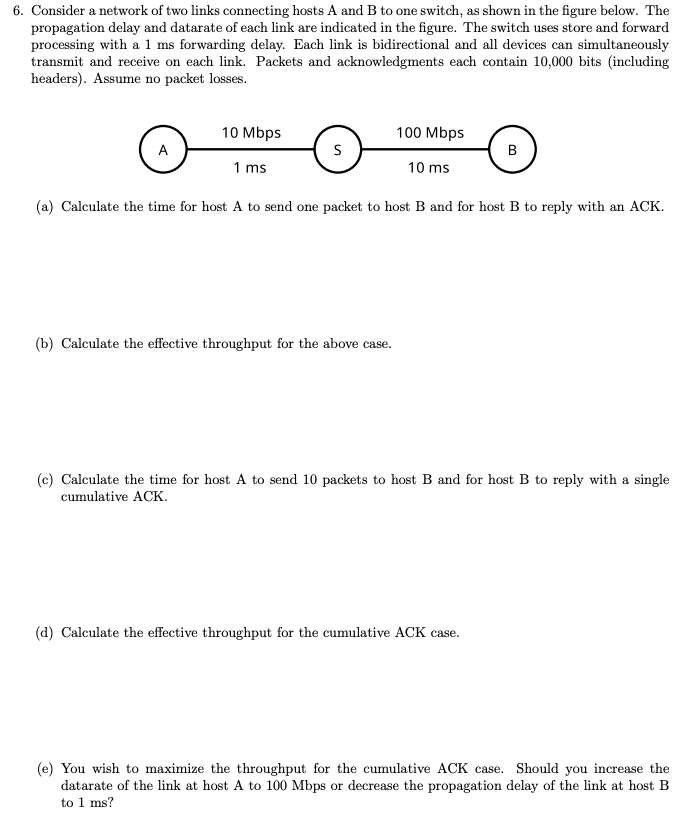 Solved 6. Consider a network of two links connecting hosts A | Chegg.com