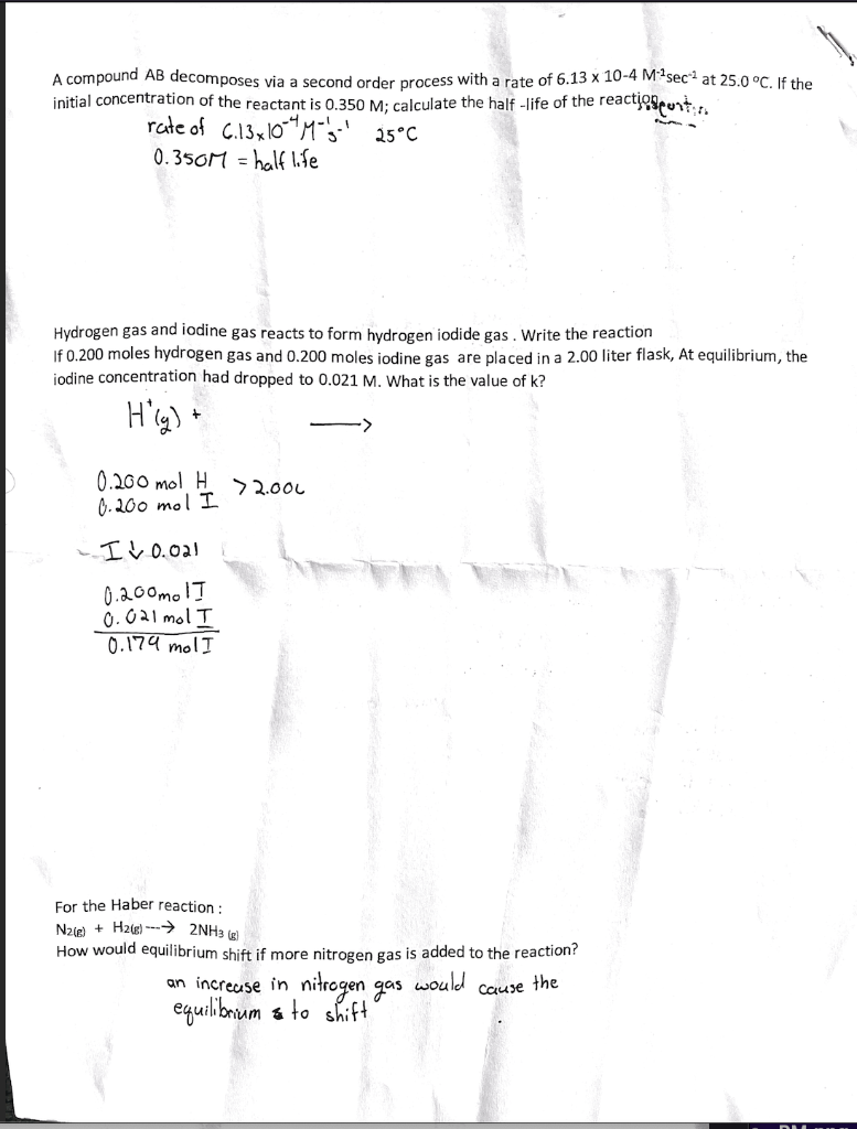 Solved A compound AB decomposes via a second order process | Chegg.com
