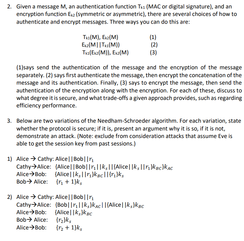2. Given a message M, an authentication function Tki | Chegg.com