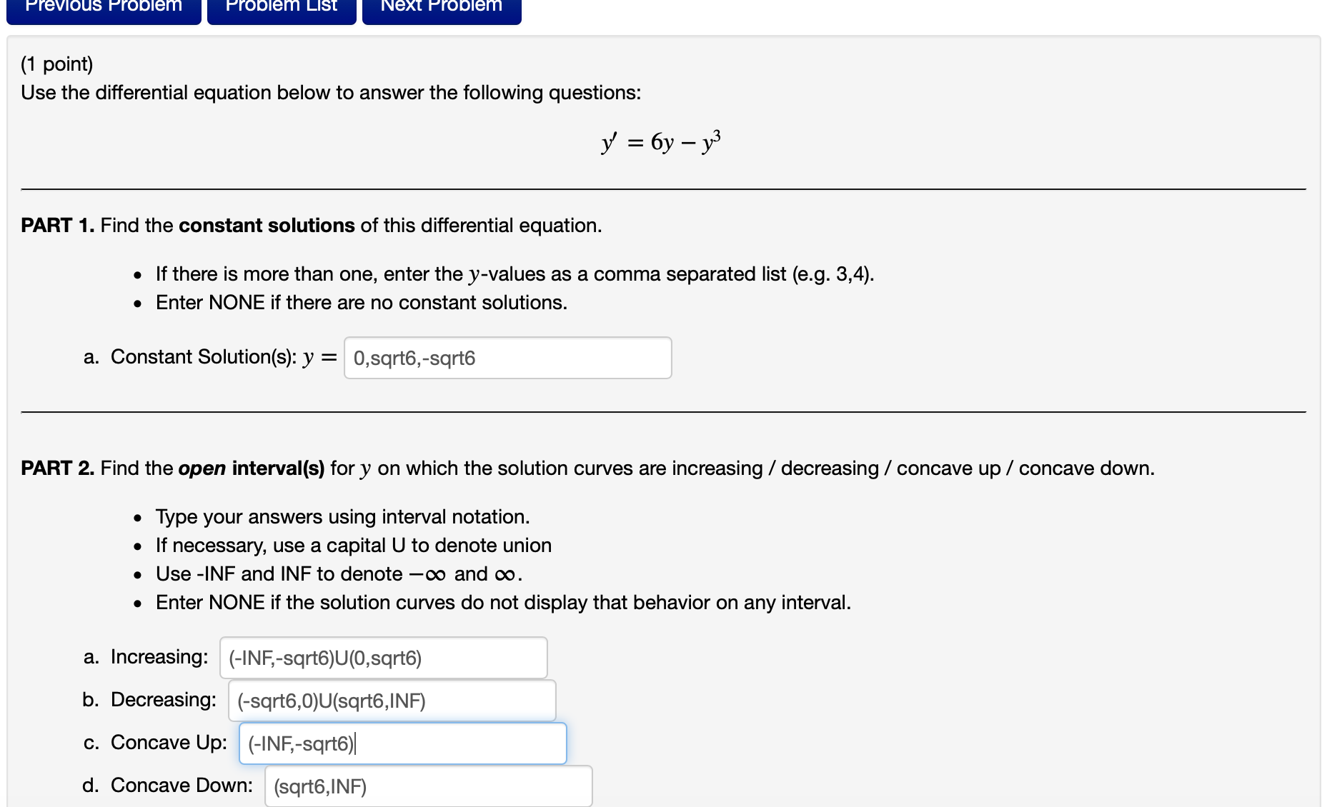 Solved Previous Problem Problem LIST Next Problem (1 point) | Chegg.com
