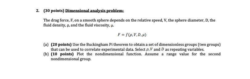 Solved (30 points) Dimensional analysis problem: The drag | Chegg.com