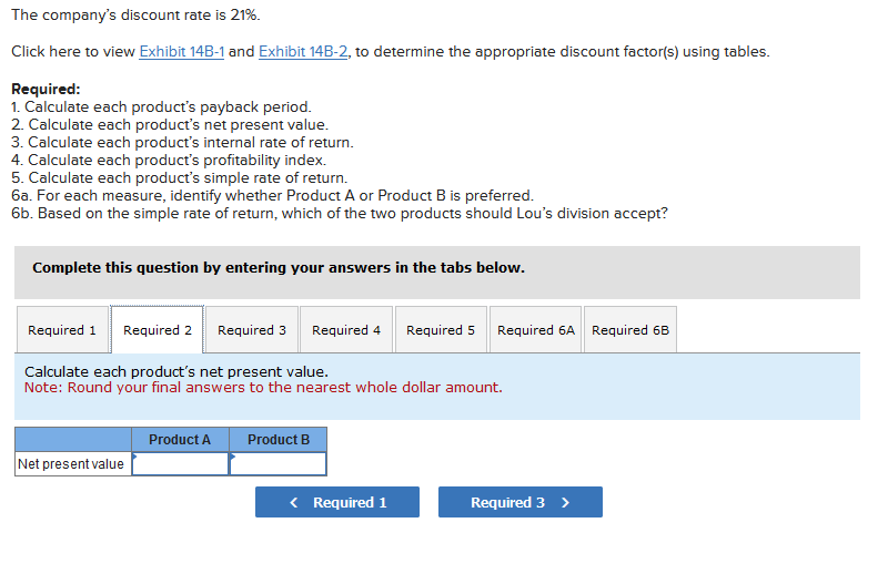 The company's discount rate is 21%. Click here to | Chegg.com