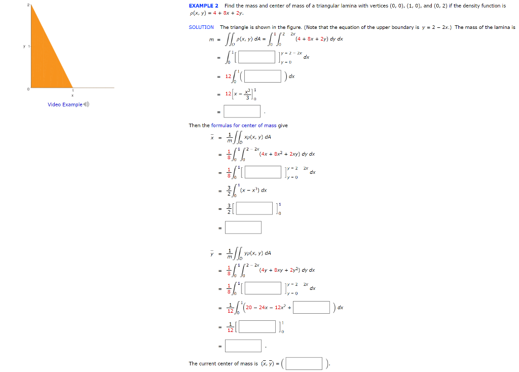 Solved Find the mass and center of mass of a triangular | Chegg.com