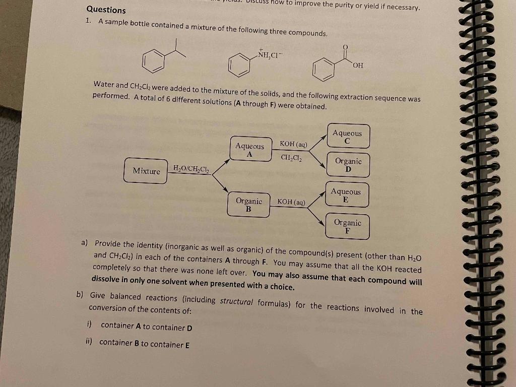 Solved Questions 1. A sample bottle contained a mixture of | Chegg.com