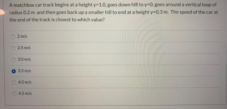 Solved A matchbox car track begins at a height y=1.0, goes | Chegg.com