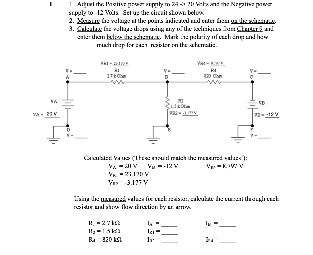 Solved 1. Adjust the Positive power supply to 24−>20 Volts | Chegg.com