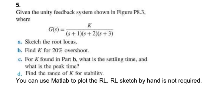 Given the unity feedback system shown in Figure P8.3, | Chegg.com
