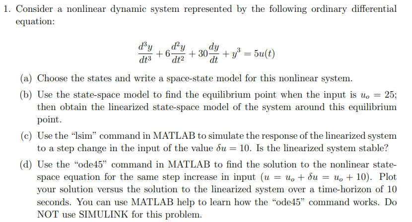 Solved Consider A Nonlinear Dynamic System Represented By