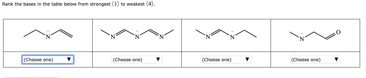 Solved Rank the bases in the table below from strongest (1) | Chegg.com