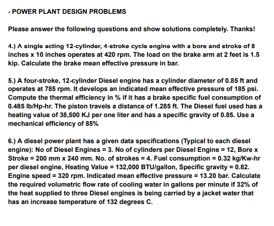 Solved POWER PLANT DESIGN PROBLEMSPlease answer the | Chegg.com